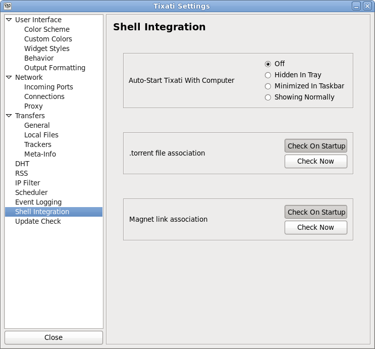 Settings - Shell Integration - Tixati